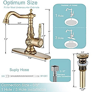 Senlesen Antique Brass Swivel Spout Bathroom Faucet Vanity Sink Mixer Tap and Pop Up Drain with Overflow
