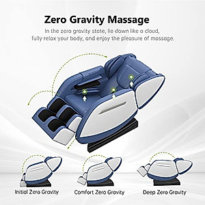 FOELRO 2022 Full Body Massage Chair, Zero Gravity Shiatsu Recliner with Air Bags, Back Heater, Foot Roller and Bluetooth Speaker, Blue