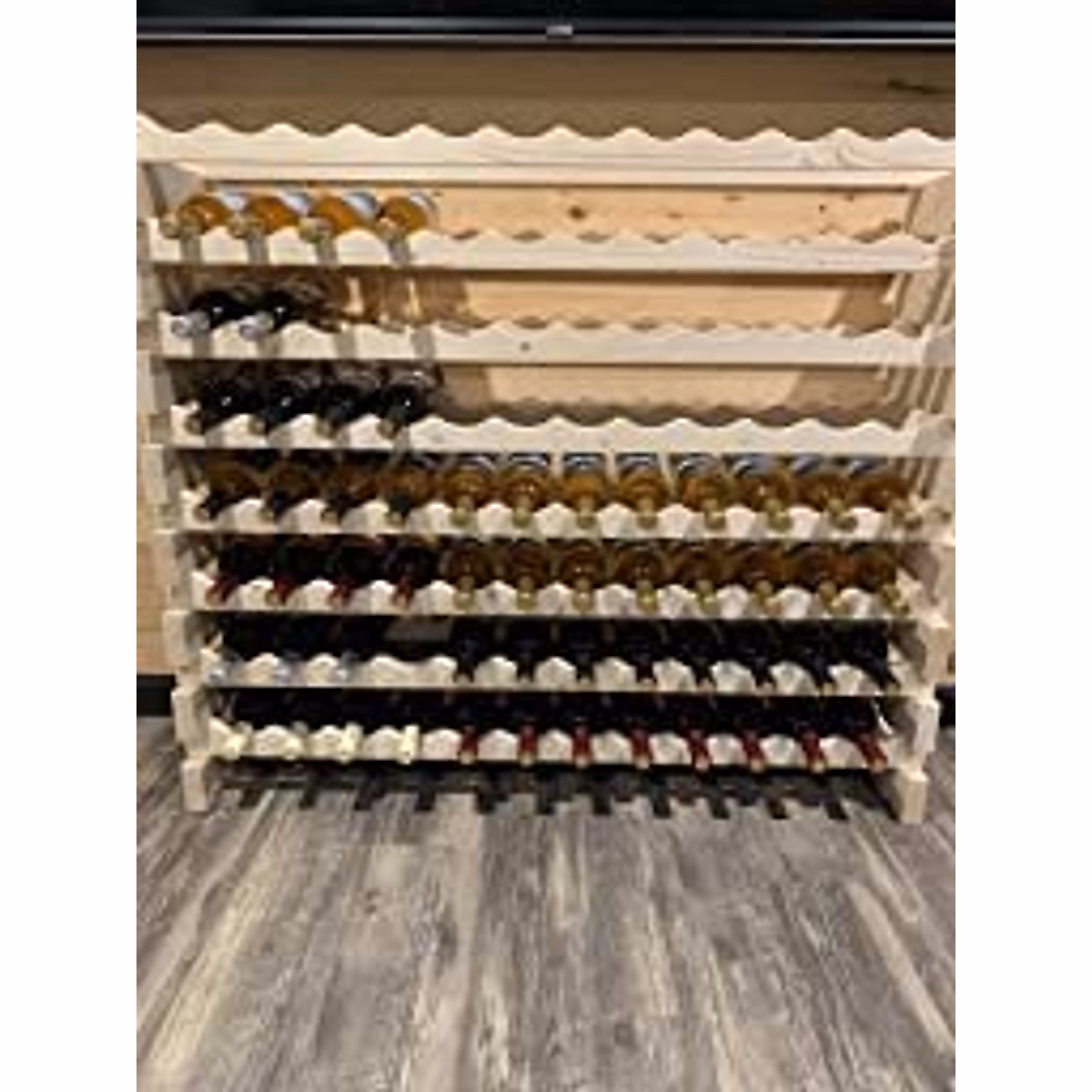 Stackable Modular Wine Rack Wine Storage Rack Wine Holder Display Shelves for Wine Cellar or Basement , Freestanding Wine Rack Thick Wood Wobble-Free (Unfinished, 12 X 8 Rows (96 Slots))