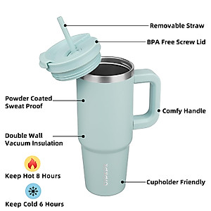 BJPKPK 30 oz Tumbler With Handle Insulated Tumblers With Lid And Straw Stainless Steel Thermal Cup,Blue Haze