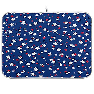 Usa Flag 4th July American Red White Blue Star Stripes 9 Dish Drying Mat for Kitchen Ccounter Absorbent Microfiber Small Drying Pad Dish mats for Kitchen Countertops 16 x 18 Inch