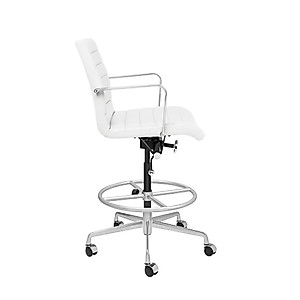Laura Davidson Furniture SOHO II Ribbed Drafting Chair - Ergonomically Designed and Commercial Grade Draft Height for Standing Desks (White)