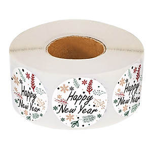 1000 Pieces Happy New Year Floral Stickers Waterproof New Year Labels for Party Favors, Goodie Bag Fillers, Holiday Decorations
