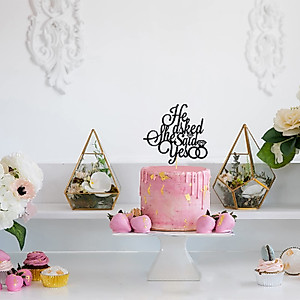 Helewilk He Asked She Said Yes Cake Topper, Groom to Be / Wedding Cake Decoration, Bridal Shower Engagement Party Party Decoration Supplies - Black Glitter