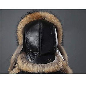 XUYUZUAU Mens Fox Hair Hat Winter Genuine Sheepskin Russian Ushanka Hats Natural Brown