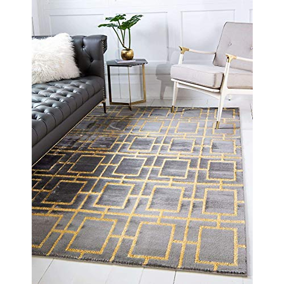 Unique Loom Marilyn Monroe Glam Collection Area Rug - Deco (6' 1' x 9' Rectangle, Gray Gold/ Gold)