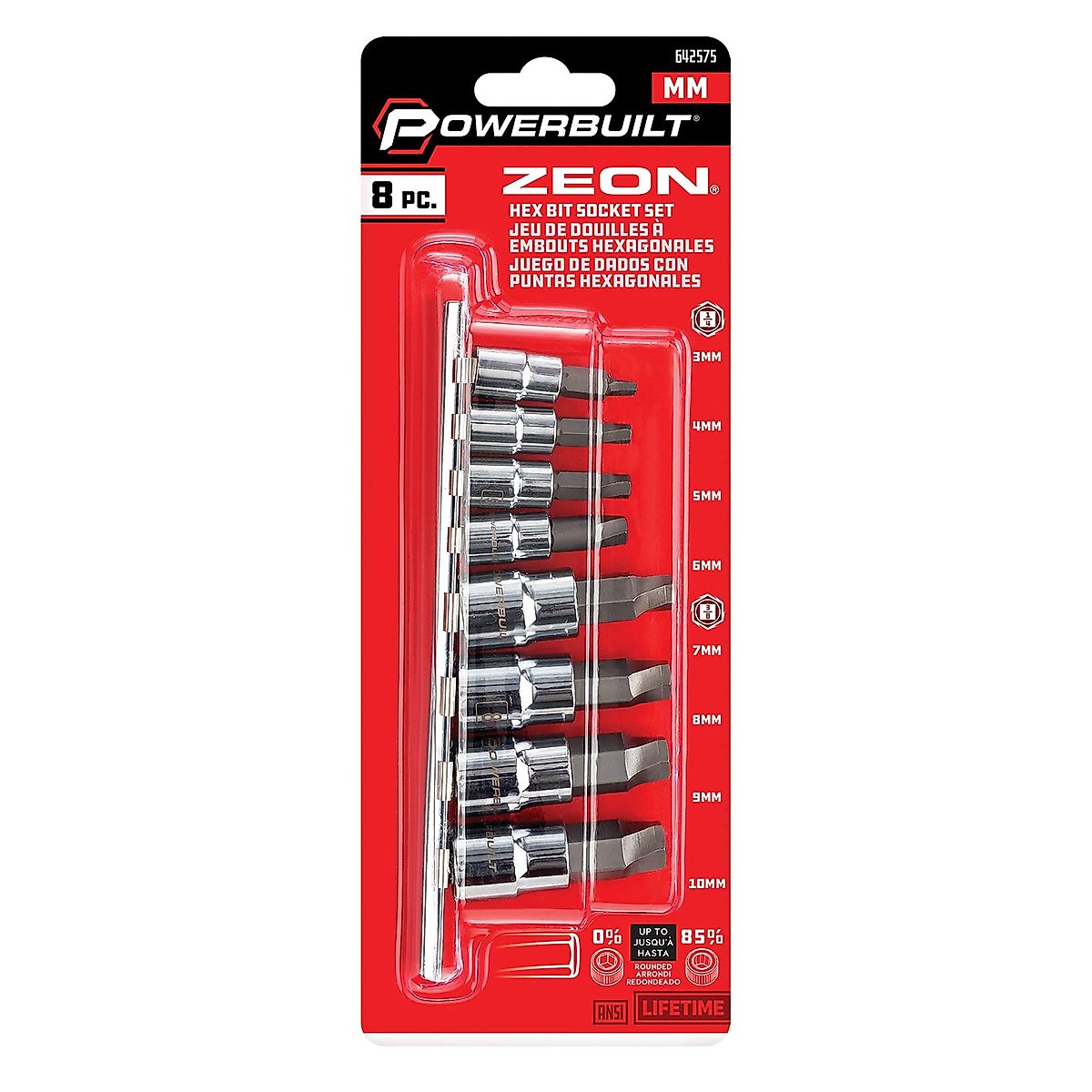 Powerbuilt 240094 8 Piece Zeon Metric Hex Bit Socket Set - with use for Damaged Fasteners, Standard, Rusted, Rounded Bolts, Size from 3mm to 10mm