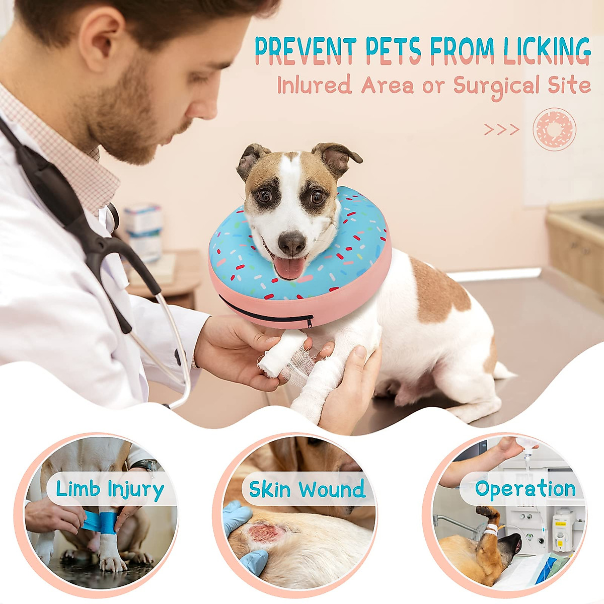 Supet Inflatable Dog Cone Collar Alternative After Surgery, Dog Neck Donut Collar Recovery E Collar for Post Surgery, Soft Dog Cone for Small Medium Puppies Cats