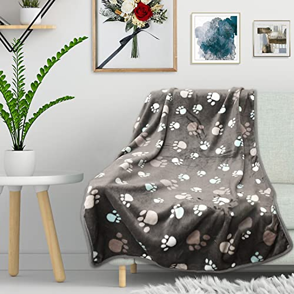 Rezutan Upgraded Dog Blankets for Large Dogs, 3 Pack Dog Cat Flannel Blankets Washable, Soft Pet Mat Throw Cover for Kennel Crate Bed, Cute Paw Pattern, Dog Blanket, Pet Blanket 31" x 41"