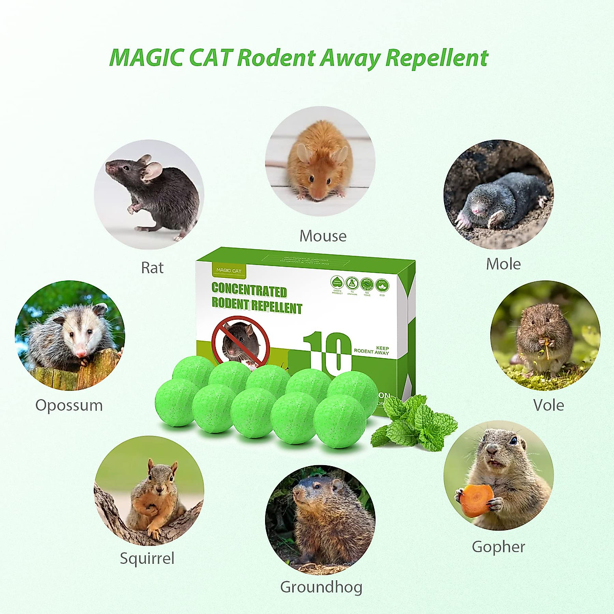 MAGIC CAT Rodent Repellent, 10 Pack Natural Peppermint Oil Pet Safe to Repel Mice and Rats, Mouse Away Repellent for Car Engine RV Closet Truck Garage Cabinet Corridor Indoor Outdoor Rodent Control