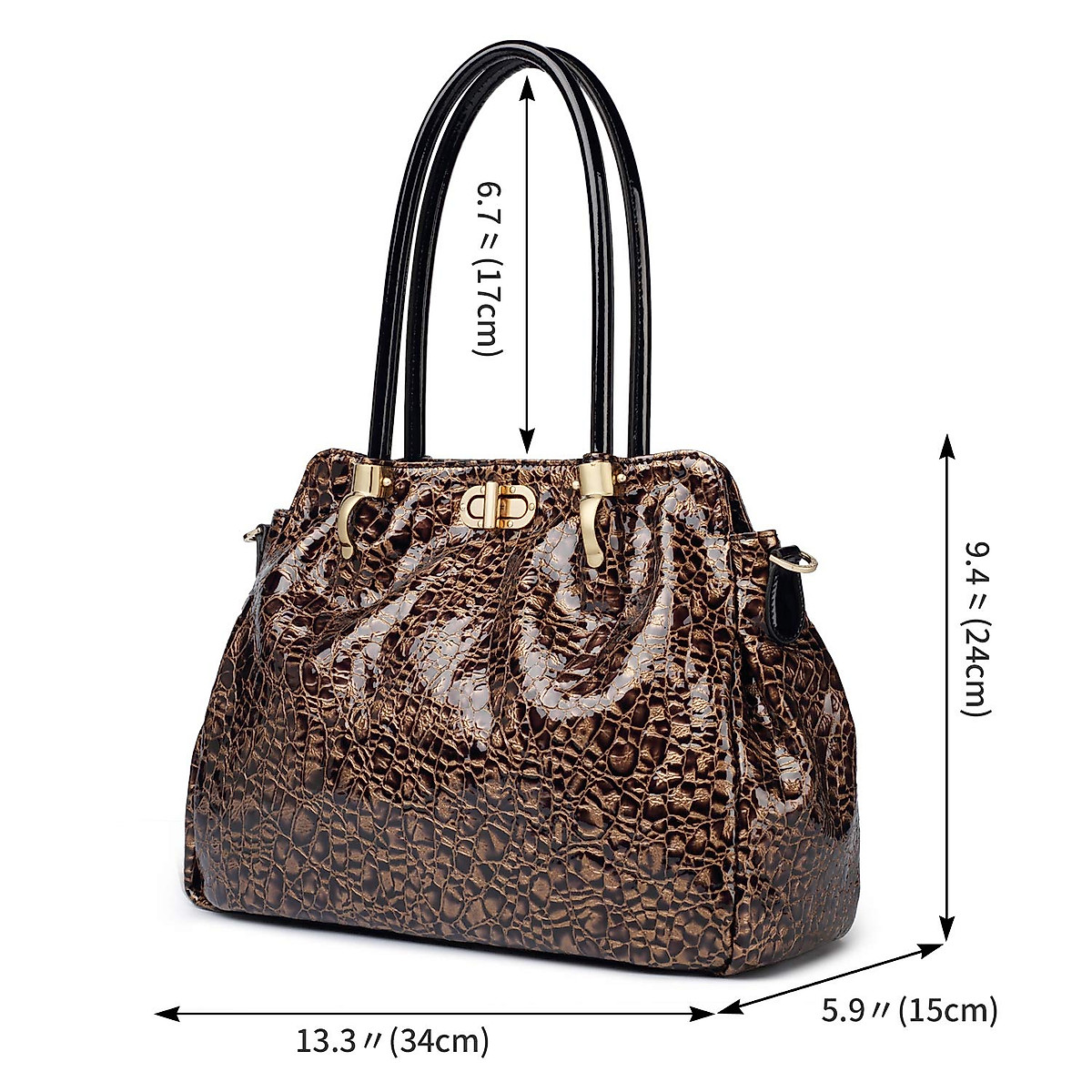 FEIMINA Genuine Leather Tote Bag, Leather Purse for Woman, Top Handle CrossBody Bag Patent Leather Shoulder Bag with Strap