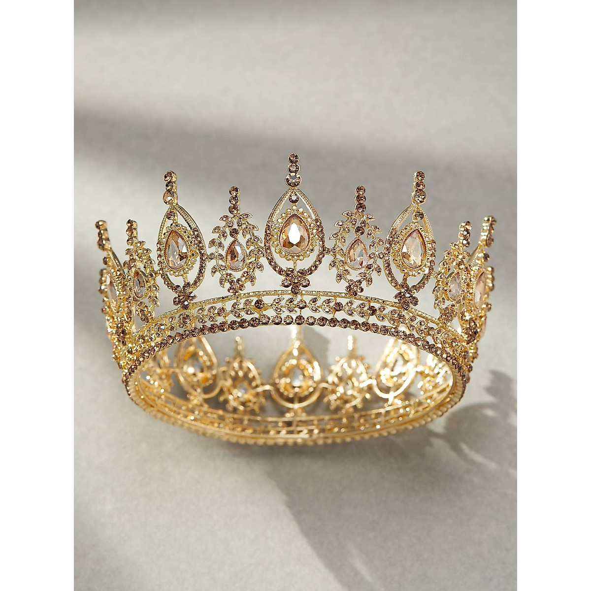 SWEETV Royal Queen Crown, Wedding Tiara for Bride, Rhinestone Tiaras and Crowns for Women, Costume Headpiece for Birthday Cosplay Party Celebration,Gold