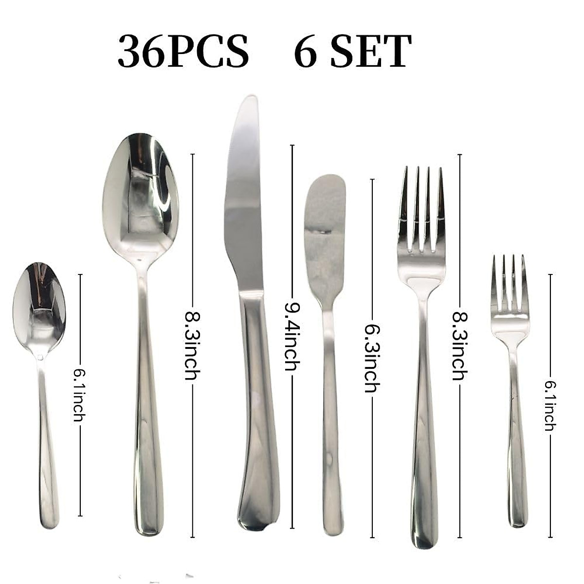 36 Piece Silverware Set with Placemat,MASALACO 6-Piece Stainless Steel Cutlery Set-Knife Fork Butter Knife and Spoon,Mirror Finish,Suitable for Home Restaurant Hotel Kitchen Utensils,Dishwasher Safe