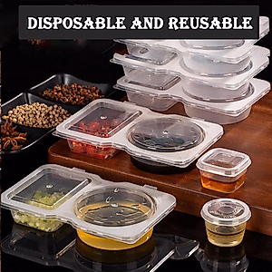Double Compartment Condiment Container, 4.4oz Double Snack Containers With Lids, Portable Reusable Sauce Container, for to go Sauce, Sampling, Travel Snack (20PCS)