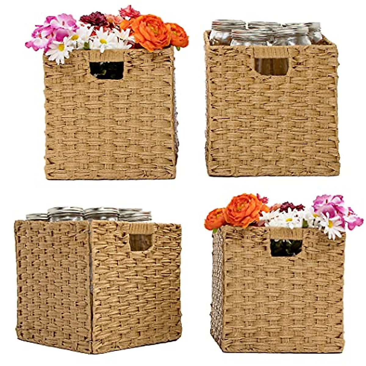 Foldable Synthetic Plastic Wicker Storage Basket with Iron Wire Frame By Blue Ridge Basket Company (Set of 4)