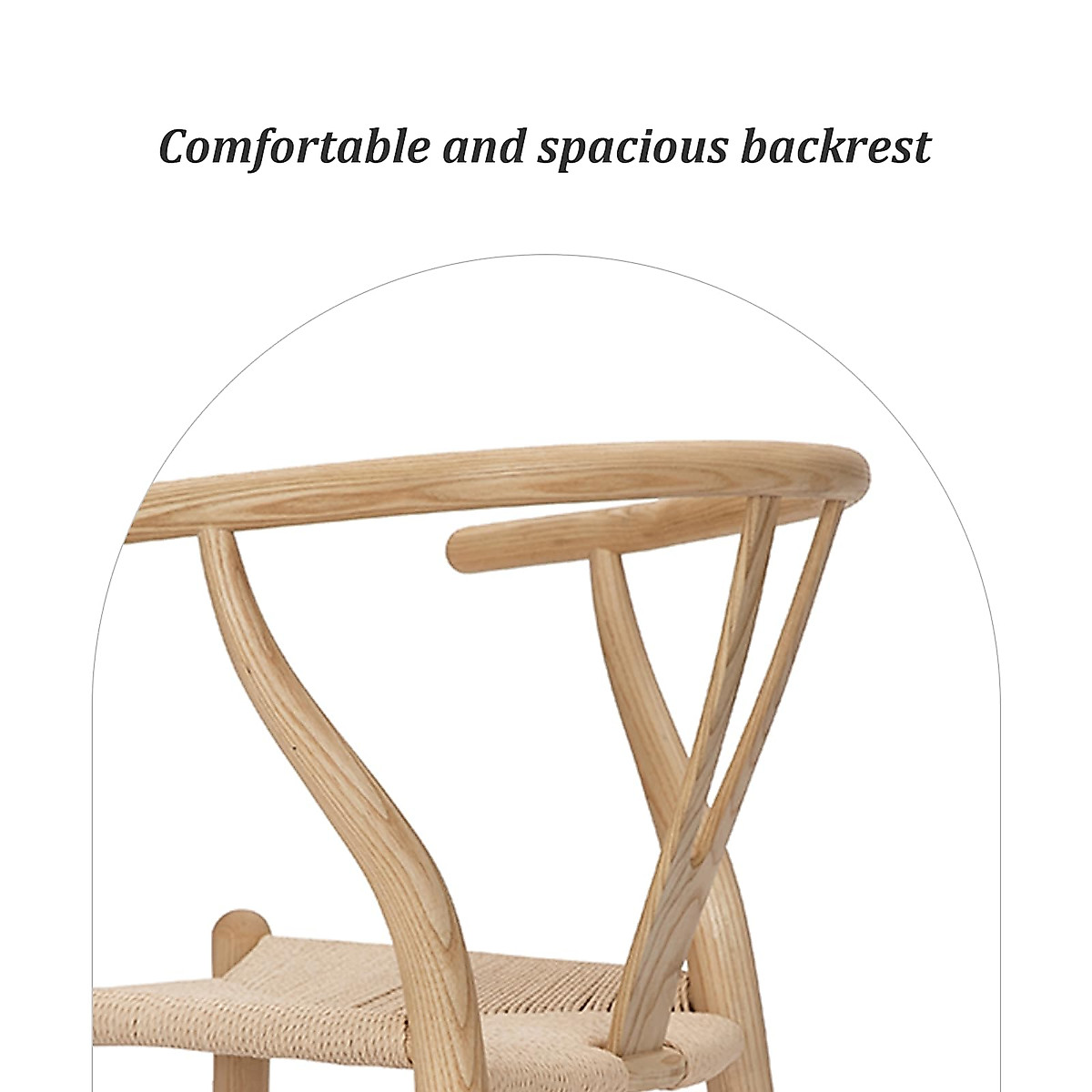 VODUR Wishbone Chair Natural Solid Wood Dining Chair/Hans Wegner Y Chair Rattan and Wood Accent Armrest Chairs - Ash Wood Chairs Set of 2 (Ash Wood + Natural)