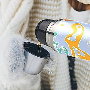 Stainless Steel Leather Vacuum Insulated Mug Coral Thermos Water Bottle for Hot and Cold Drinks Kids Adults 16 Oz