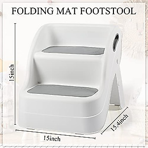 Geetery 2 Step Stool for Kids Toddler Step Stool with Handles and Slip Resistant Soft Grips for Bathroom Sink and Potty Training, Foldable and Integral Kitchen Stool Helper