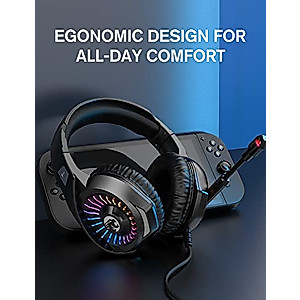 ZIUMIER Gaming Headset with Microphone, Compatible with PS4 PS5 Xbox One PC Laptop, Over-Ear Headphones with LED RGB Light, Noise Canceling Mic, 7.1 Stereo Surround Sound