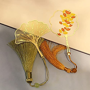 2 Pcs Hollow Metal Bookmarks Retro Flowers Leaves Reading Markers with Chinese Knot Tassel for Students Teachers Gift Giving Rose Gold Lotus Ginkgo