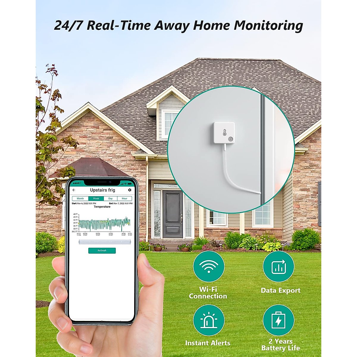 MOCREO ST5 Wireless Thermometer Freezer Alarm, Required Hub (Not Include), Email Alert, App Notification, Data Logging Export, No Subscription Fee, for Refrigerator, Freezer, Hot Tub