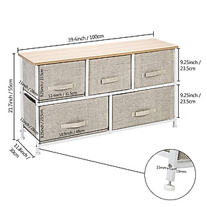 Guangshuohui Dresser Organizer with 5 Drawers, 2-Tier Wide Closet Dresser, Nursery Dresser Tower Metal Frame, Multi-Purpose Organizer Unit for Closets, Dorm Room, Living Room, Hallway (Linen)
