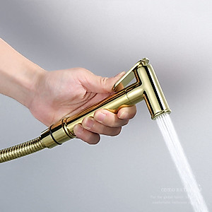 MINJING Hand-held Bidet Sprayer Kit Gold, Solid Brass Toilet Bidet Sprayer, Body Cloth Diaper Sprayer, Bidet Sprayer with Angle Valve, Bidet Attachment Set for Bathing Pet,A