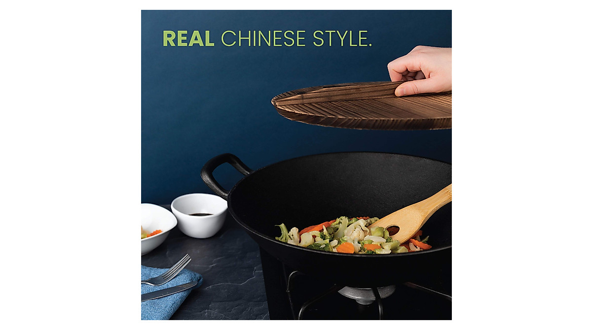 Homeries 14-Inch Cast Iron Wok for Authentic Asian Cooking