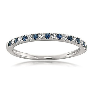 Beyond Brilliance 1/4 Carat Pave-Set Round Diamond & Blue Sapphire Wedding Band Ring in 14K White Gold (H-I, VS2-SI1)