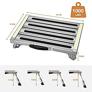 Soctone RV Step, Adjustable Height Folding Platform Step with Non-Slip Rubber Feet, Reflective Strips, Handle and Glow in The Dark Tape, Aluminum Step Stool Can Support Up to 1000lbs