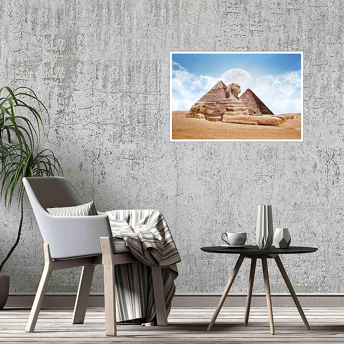 Bdzxfqwe Canvas Wall Art Egyptian Pyramid Stone Figure Prints Posters Pictures Printing Office Living Room Bedroom Decor Unframed18 x12