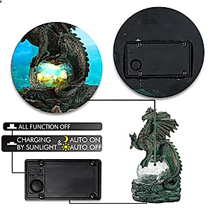 TERESA'S COLLECTIONS Dragon Garden Sculptures & Statues,Solar Outdoor Statues Resin Dragon Figurines, Bronze Gothic Decor Lawn Ornaments Yard Art for Patio Table Deck Balcony Decorations, 8.6 Inch