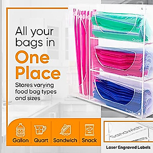 mRUB Clear Storage Bag Organizer - Ziplock Bag Organizer for Snack, Quart, Gallon & Sandwich Bags, Plastic Bag Organizer for Kitchen Drawer, Tabletop or Wall Mount, 11.4 x 11.9 Inches