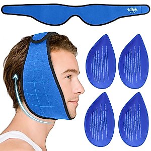 Hilph Wisdom Teeth Recovery Ice Pack Head Wrap. Adjustable Jaw Strap with 4 Replacement Hot Cold Packs for Dental, Chin, TMJ Relief, Oral Surgery, Tooth Extraction & Teeth Removed, Tonsillectomy Blue
