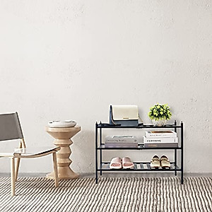 Lettimi Shoe Rack - 3 Tier, Premium Bamboo Shoe Organizer and Stackable Shoe Shelf Storage Organizer for Entryway, Shoe Cubby, Bathroom, Hallway, Closet or Living Room (3 Tiers, Black)