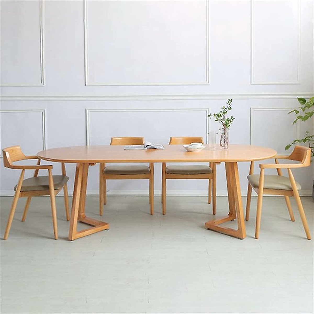 NIUYAO Modern Solid Oval Table with Double Pedestal, Natural Wood Simplicity Classic Pine Tabletop Furniture for Dining Room Kitchen Leisure Coffee Table -63" L x 27.5" W x 29.5" H