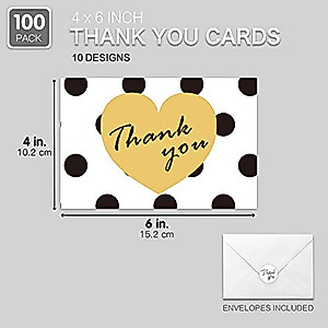 Hotcinfin 100 Thank You Cards Boxed Set,100 Assorted Simple Blank Greeting Note Cards Bulk with Envelopes and Stickers - Graduation, Business, Bridal/Baby Shower, Wedding, Funeral- 4X6