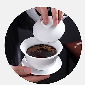 Liang baobao Traditional Gaiwan Tea Set with Lid and Saucer Classic Chinese Tea Cup Porcelain Teacups 200ml White