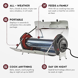 GOSUN Fusion Solar Oven and Cooker | Hybrid Electric Grill | Portable & High Capacity | Indoor or Outdoor Solar Cooker | American Oven Camping Cookware | Survival Gear Powered by Sun or Electricity