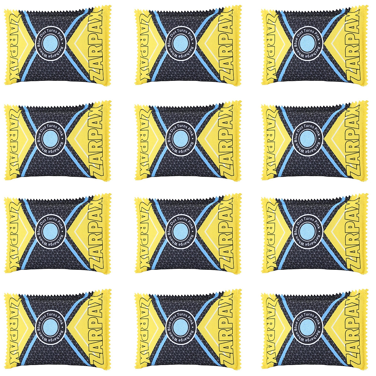 Zarpax 4.4 oz/125g Rechargeable Desiccant Packs Dehumidifier Bag - 12 Pack - Moisture Absorbers For Safes, Car, Bathroom, Storage - Moisture Remover Eliminates Humidity - Reusable Desiccant Bags