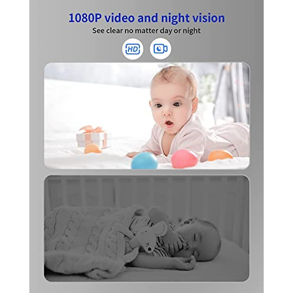 Indoor Cam 1080P FHD Wi-Fi Smart Home Security Camera with Night Vision, 2-Way Audio, Motion Detection, for Baby/Pet/Nanny/Elderly, Compatible with Alexa & Google Home, 2 Pack