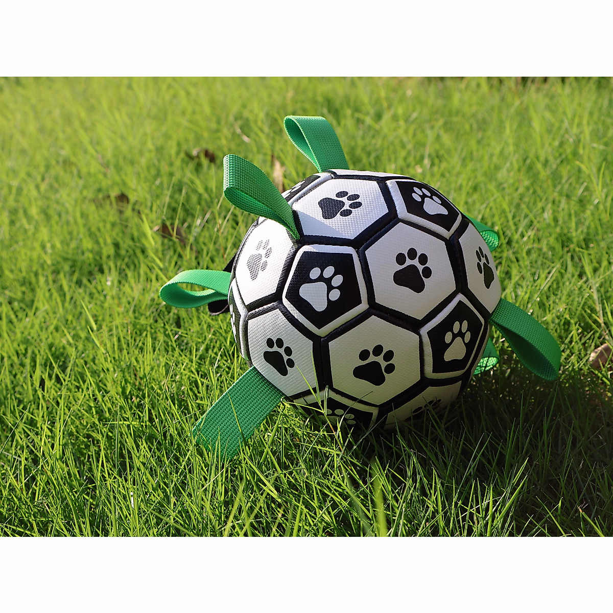 SINMORA Dog Toy Ball with Straps Dog Football Interactive Toys Built-in Bell High Elasticity Lightweight Easy to Clean and Good Water Resistance for Small Medium and Large Dogs (Small)