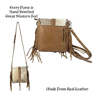 Urbalabs Western Cowhair Concealed Carry Womens Crossbody Fringe Purse Genuine Leather Handmade Stitched Handbag (Light Brown)