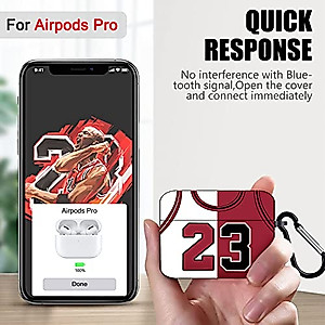 Basketball No.23 Case Cover for Airpods Pro with Keychain for Sports Fans Boys Men Girls Kids Teen Jersey Cool Fun Design Spirit Square Case Silicone Protective Compatible with Airpods Pro
