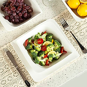 HAPPY KIT White Large Soup Bowls for Eating Set of 6 - Square 36oz Deep Ceramic Salad Cereal Bowl, 7 inch Porcelain Serving Bowls for Kitchen Ramen Rice, Dishwasher & Microwave Safe