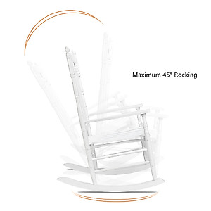 Outvita Outdoor Rocking Chair, Solid Wood High Back Rocker, All Weather Relaxing Lounge Chair for Porch Patio Fire Pit Garden Backyard Porch Indoor, White