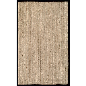 nuLOOM 8 Square Elijah Seagrass Area Rug, Black, Solid Farmhouse Style, Cotton Bordered, Basketweave, Natural Fiber, For Bedroom, Dining Room, Living Room, Hallway, Office, Kitchen, Entryway