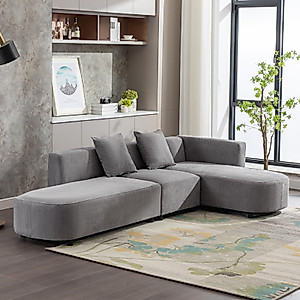 CALABASH Modern L Shaped U Style Seat Couch, Left Facing Sectional Modular Sofa, Convertible Upholstered 3-5 Seater Couches with 2 Pillows for Living Room, Bedroom, Office(Grey, 3 Seater Sofa)