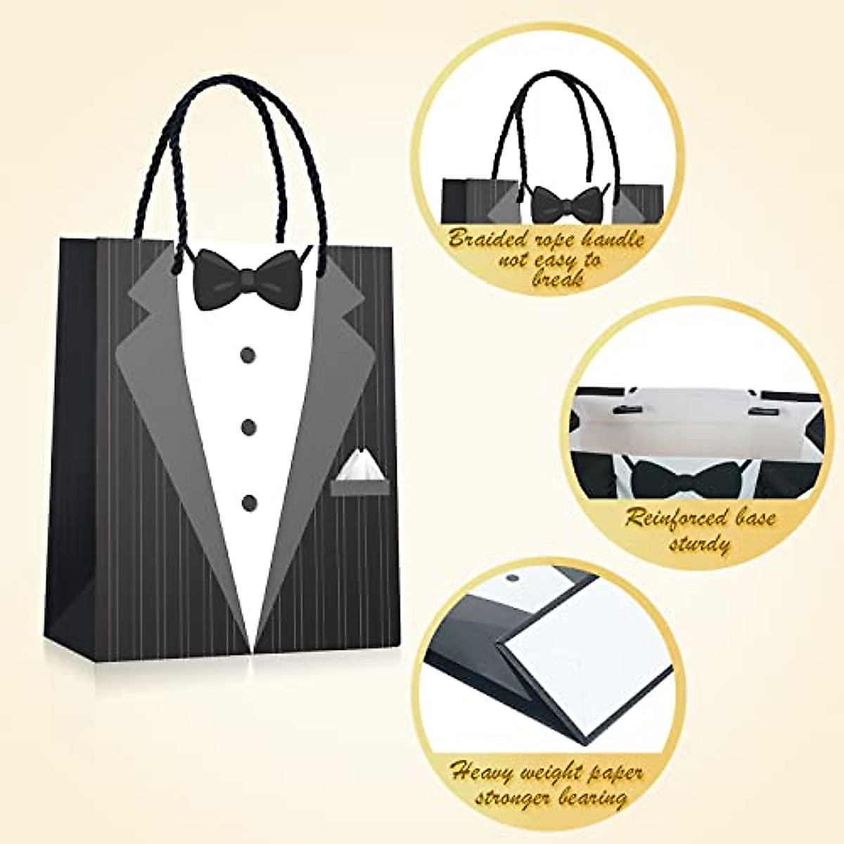 24 Pcs Wedding Party Gift Bags Bridesmaid Gift Bags Tuxedo Groomsmen Gift Bag Set Gift Wrap Bags for Wedding Groomsman Bridesmaid, Bachelor Bridal Shower Party Favors, 3.1 x 7.5 x 9 Inch