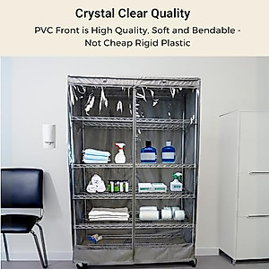 Formosa Covers Premium Clear Front Wire Shelf Cover Grey - Heavy-Duty Storage Solution for Wire Shelving Rack (24”Wx18”Dx72”H) - Waterproof PVC, Water/Dust Resistant Fabric, Multi Zipper